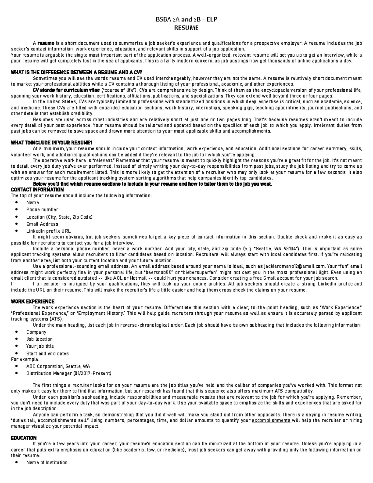 ELP - Resume - This note is about the summary of the lesson for ...