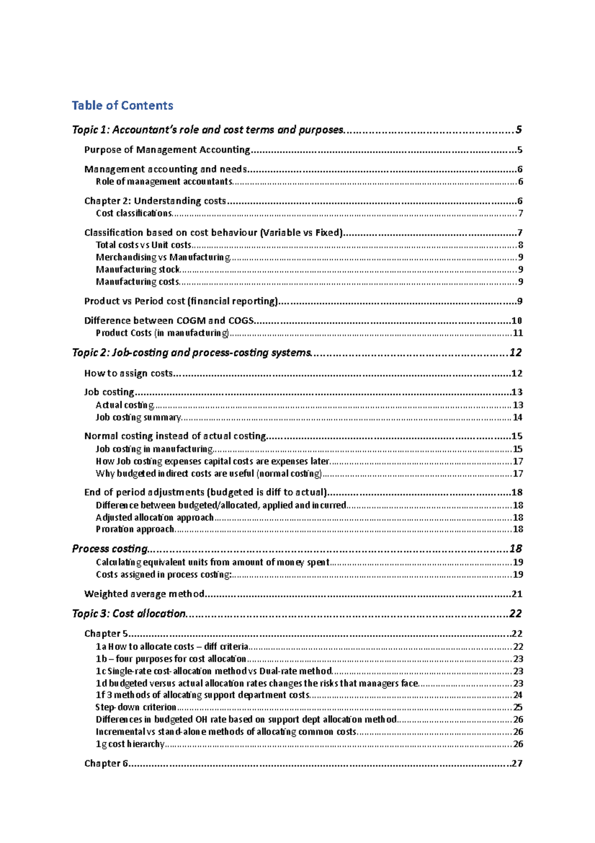 MAA262 lecture notes - Table of Contents Topic 1: Accountant’s role and ...
