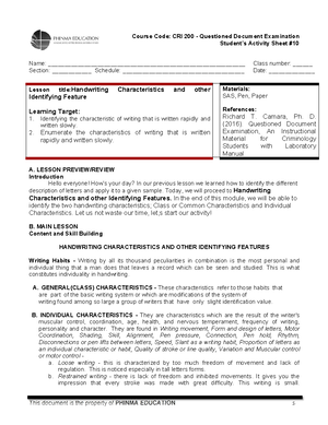 Comparative Analysis in Questioned Document Third Year - Descriptive ...