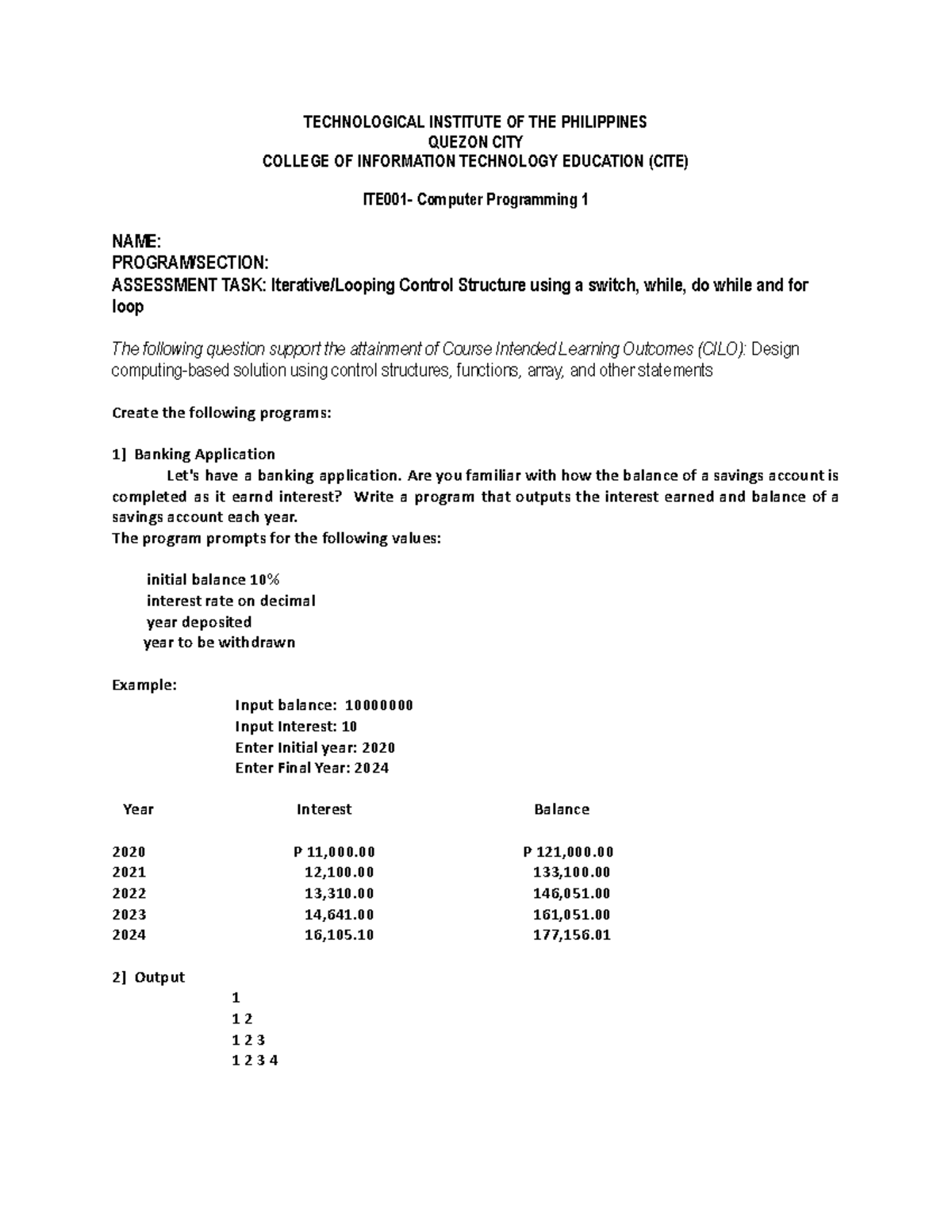Activity 3 - do while - TECHNOLOGICAL INSTITUTE OF THE PHILIPPINES QUEZON CITY COLLEGE OF - Studocu