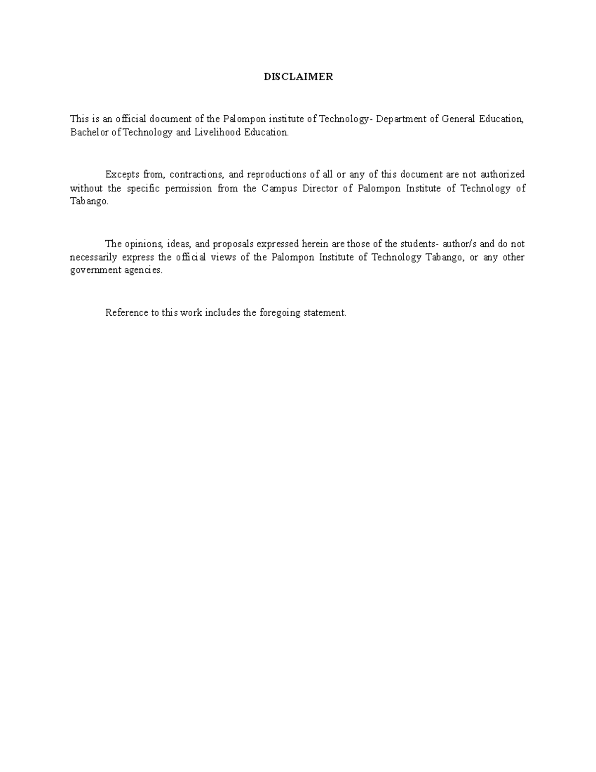 Disclaimer - none - DISCLAIMER This is an official document of the ...