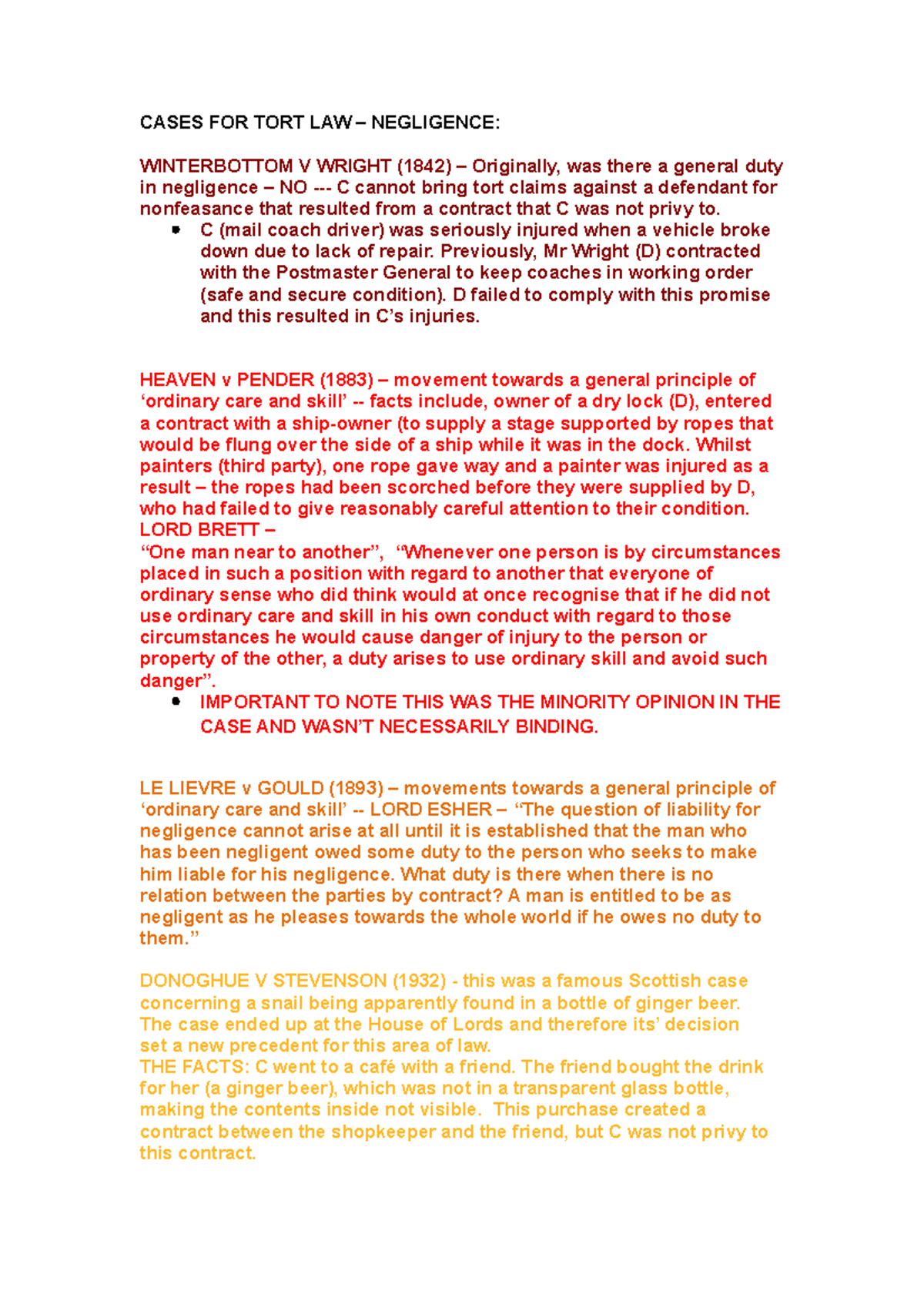 Cases FOR TORT LAW – Negligence DUTY OF CARE - CASES FOR TORT LAW ...