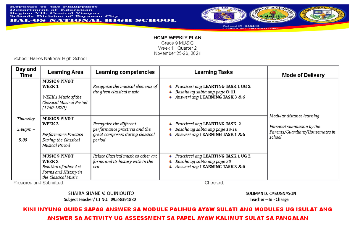 WHLP Music - Weekly plan - HOME WEEKLY PLAN Grade 9 MUSIC Week 1 ...