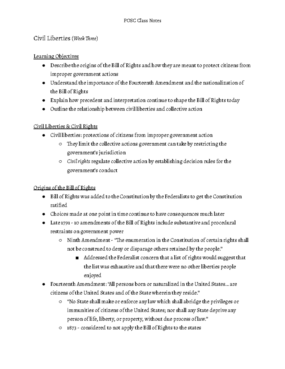 POSC 101 Civil Liberties Notes - POSC Class Notes Civil Liberties (Week ...