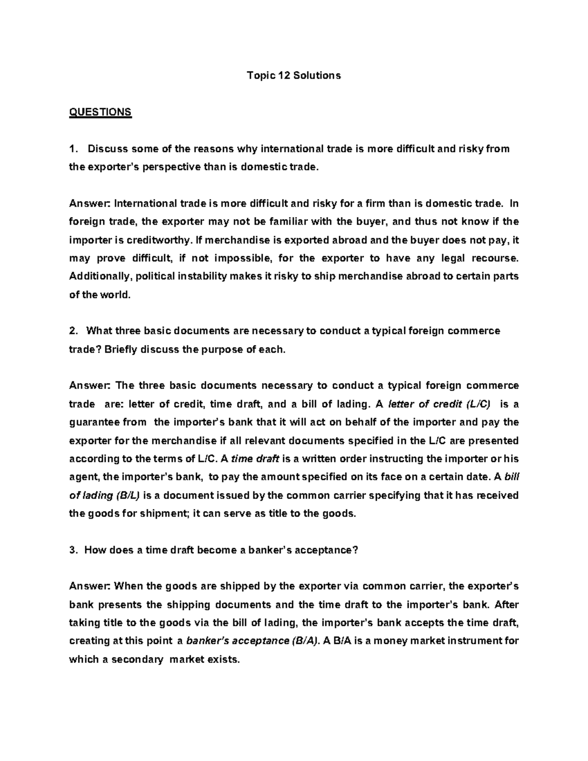 AFIN2053 Topic 12 Solutions - Topic 12 Solutions QUESTIONS Discuss some ...