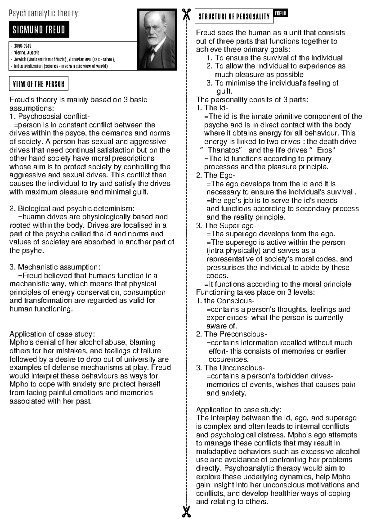Freud template - PSYC212 - Psychoanalytic theory: VIEW OF THE PERSON ...
