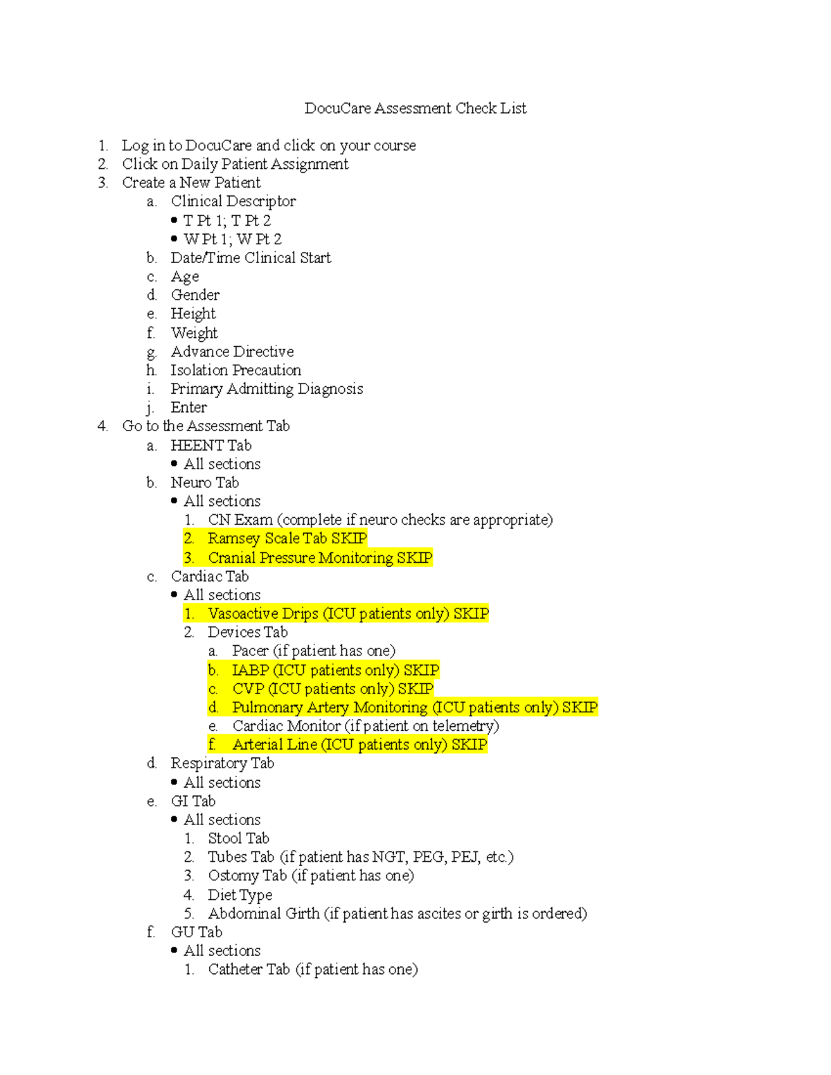Docu Care Assessment Check List - Log in to DocuCare and click on your ...