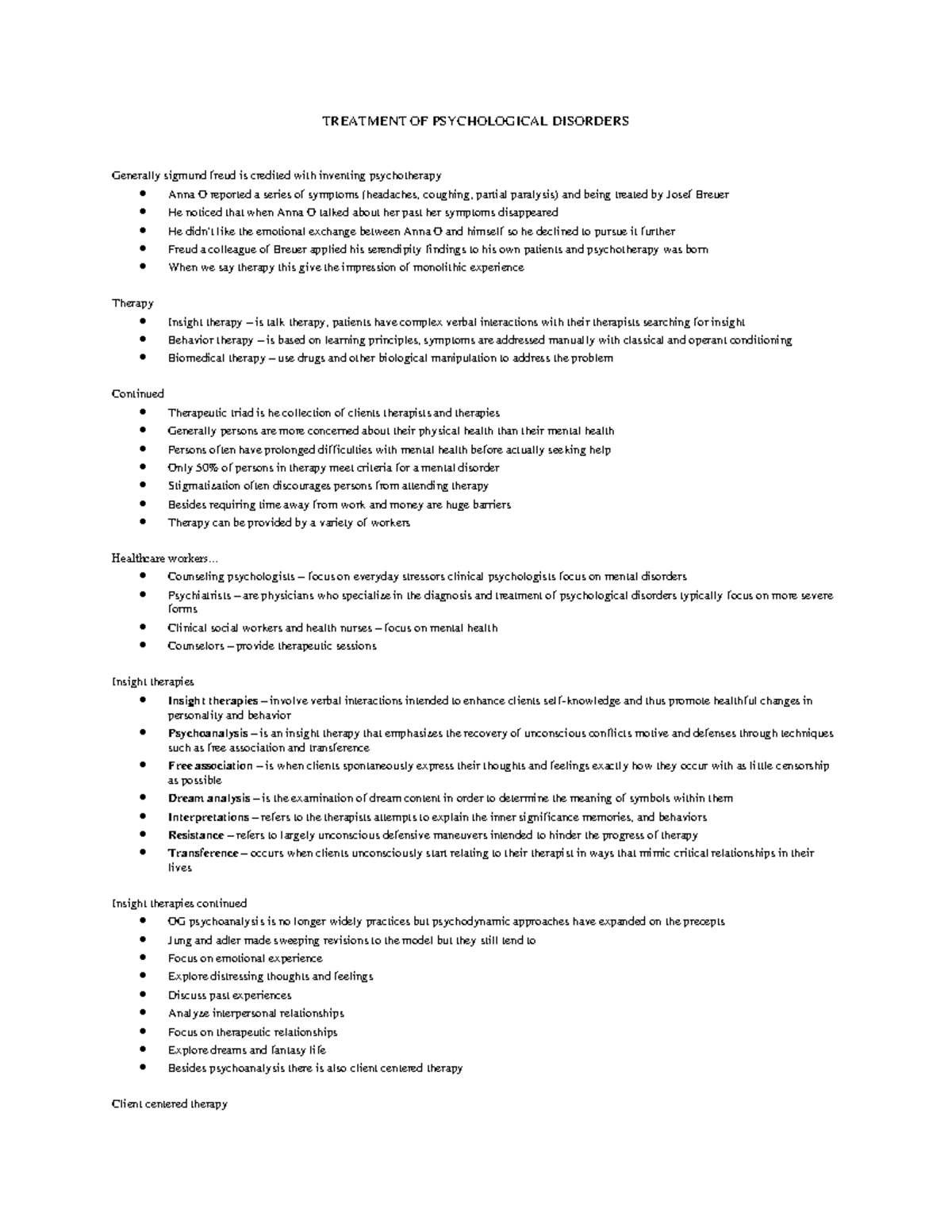 Treatment OF Psychological Disorders - TREATMENT OF PSYCHOLOGICAL ...