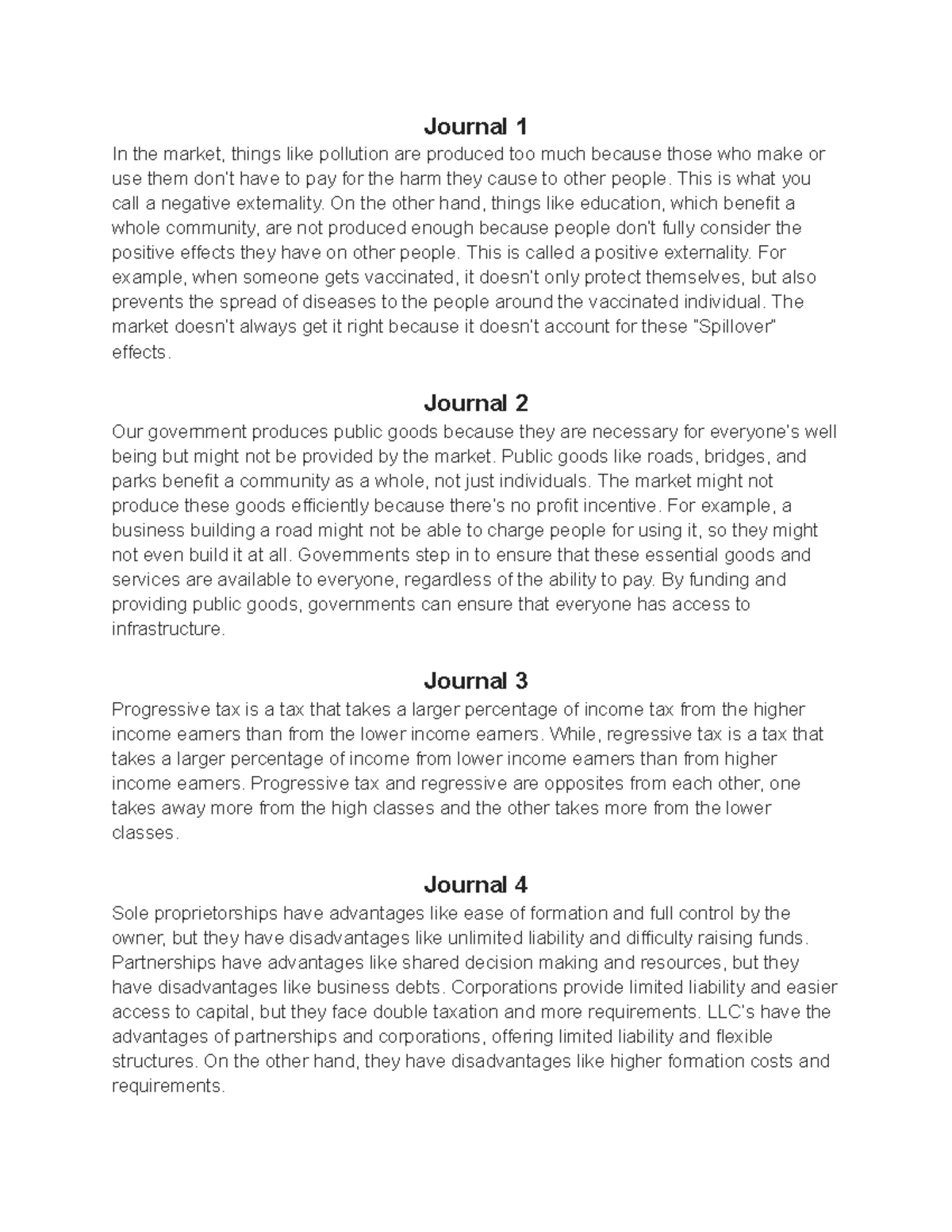 Module 3 Journals - Journal 1 In the market, things like pollution are ...
