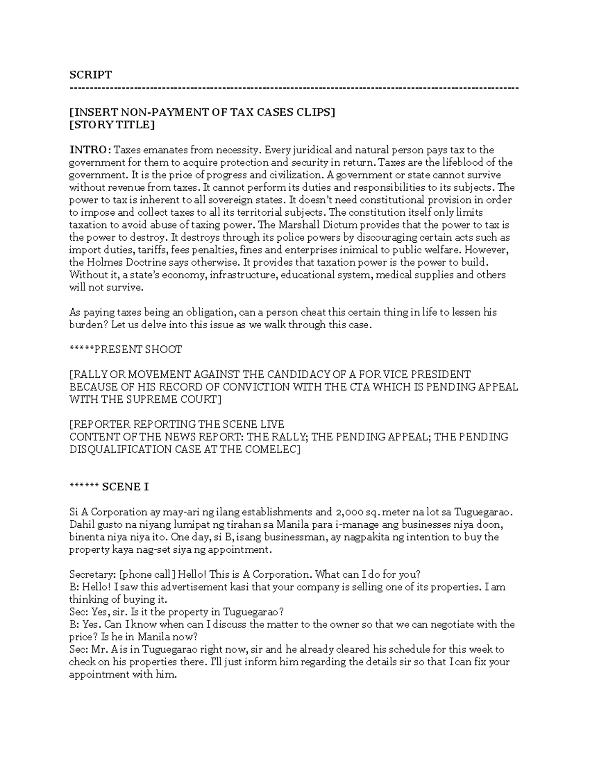 Script - SCRIPT - [INSERT NON-PAYMENT OF TAX CASES CLIPS] [STORY TITLE ...