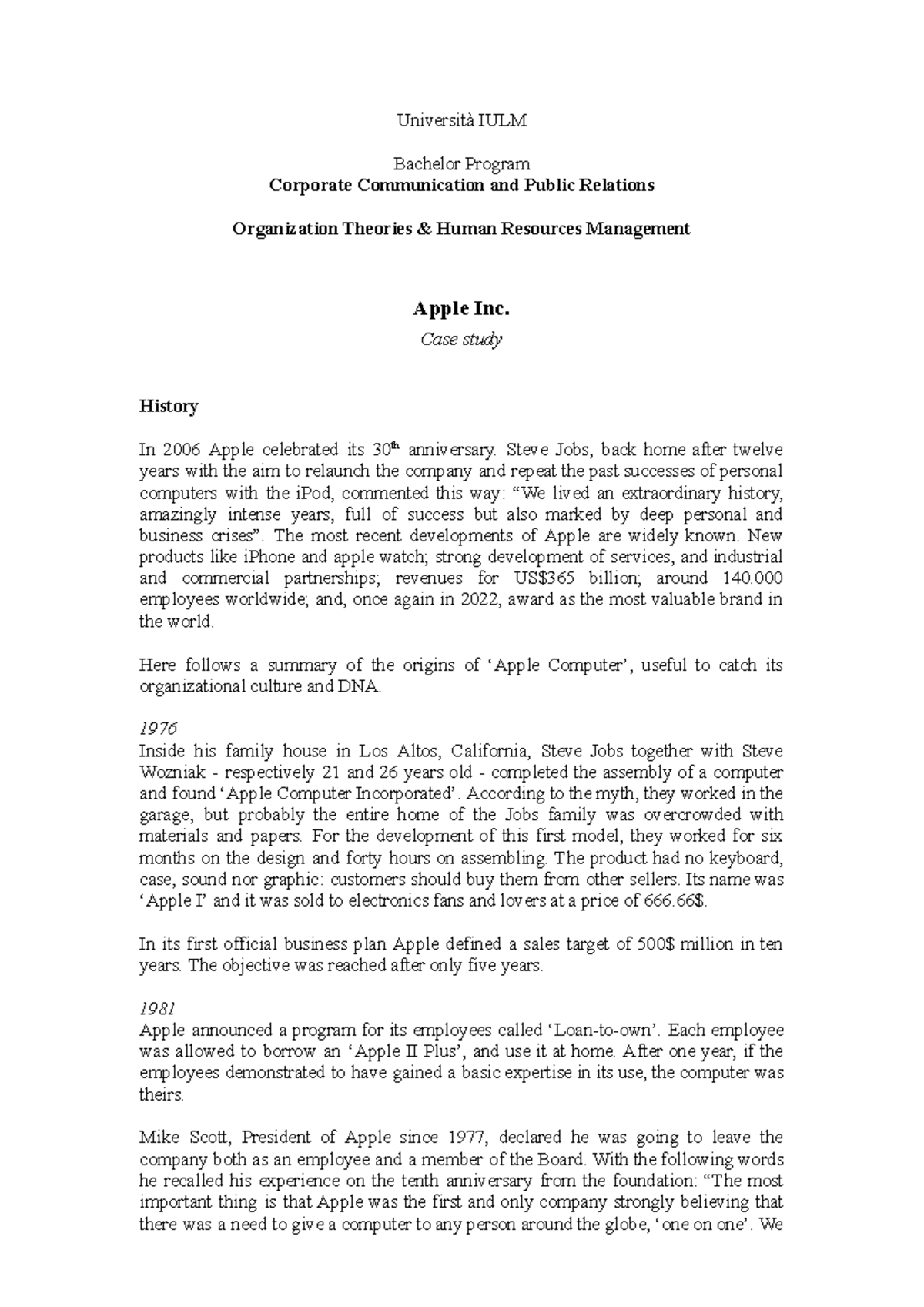 3. Apple Case Study - Università IULM Bachelor Program Corporate ...