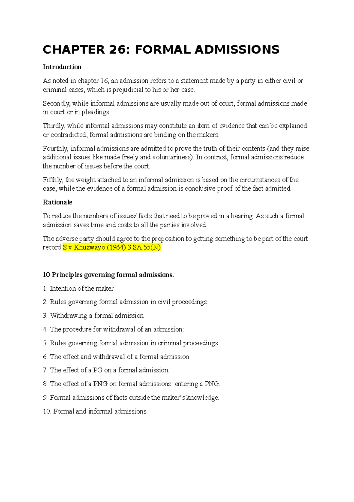 Chapter 26 Formal Admissions Summarised - CHAPTER 26: FORMAL ADMISSIONS ...