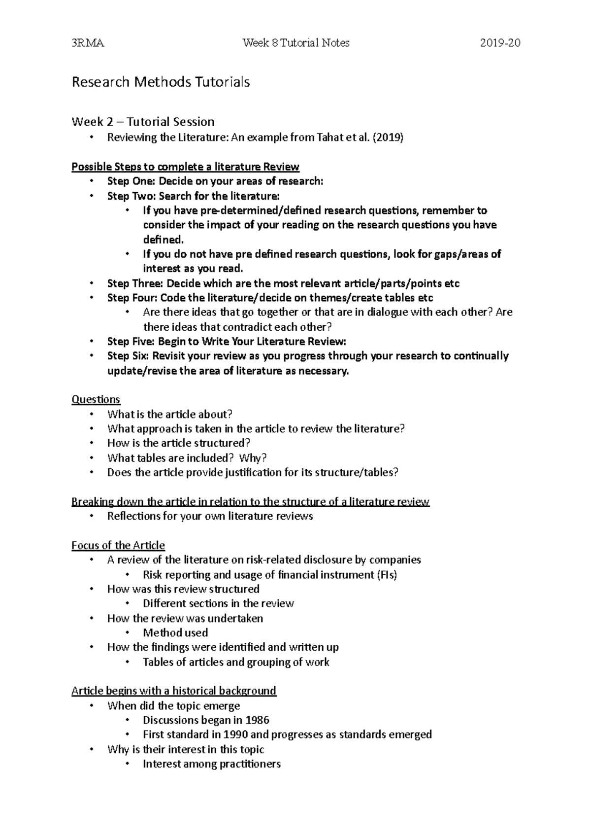 Research Methods Tutorials - (2019) Possible Steps to complete a ...