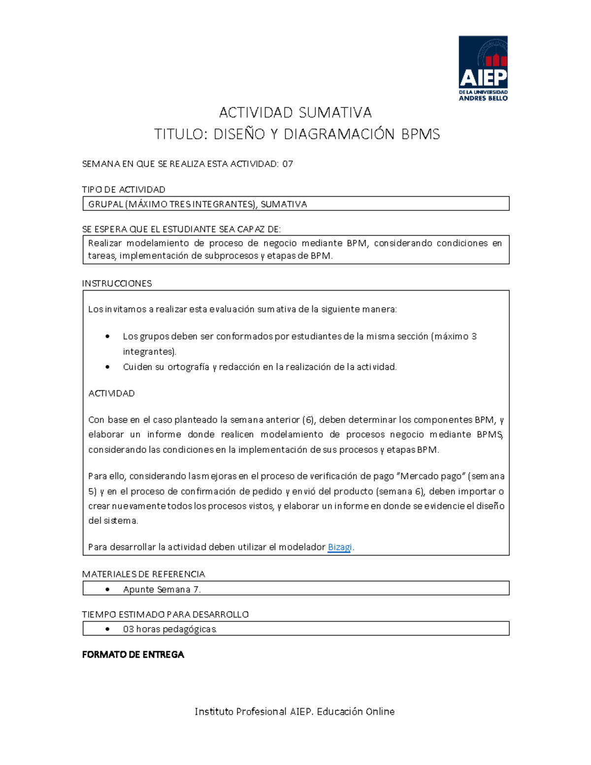 Actividad Sumativa 07 A - Instituto Profesional AIEP. Educación Online ACTIVIDAD SUMATIVA TITULO ...