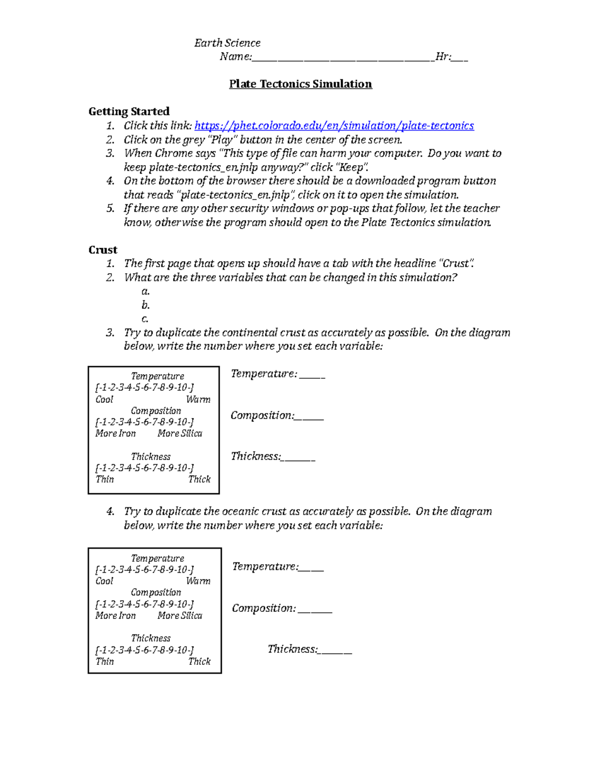 Plate Tectonics Lab - Name:______________________________________Hr ...