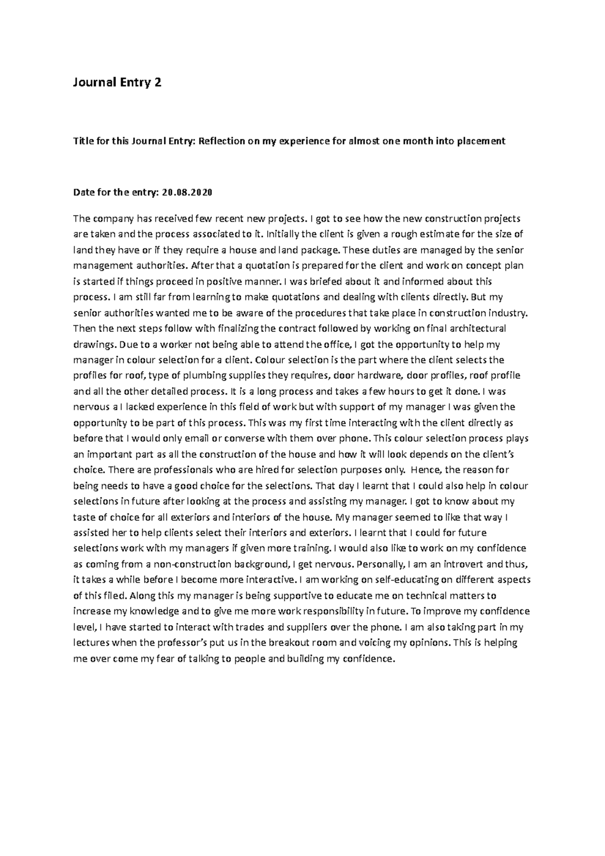 Journal Entry 2 - Assignment - Journal Entry 2 Title for this Journal ...