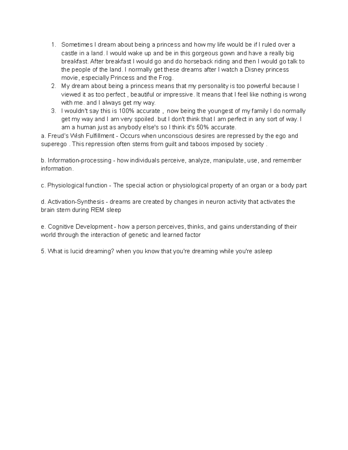 Dream Interpretation Activity - Sometimes I dream about being a ...