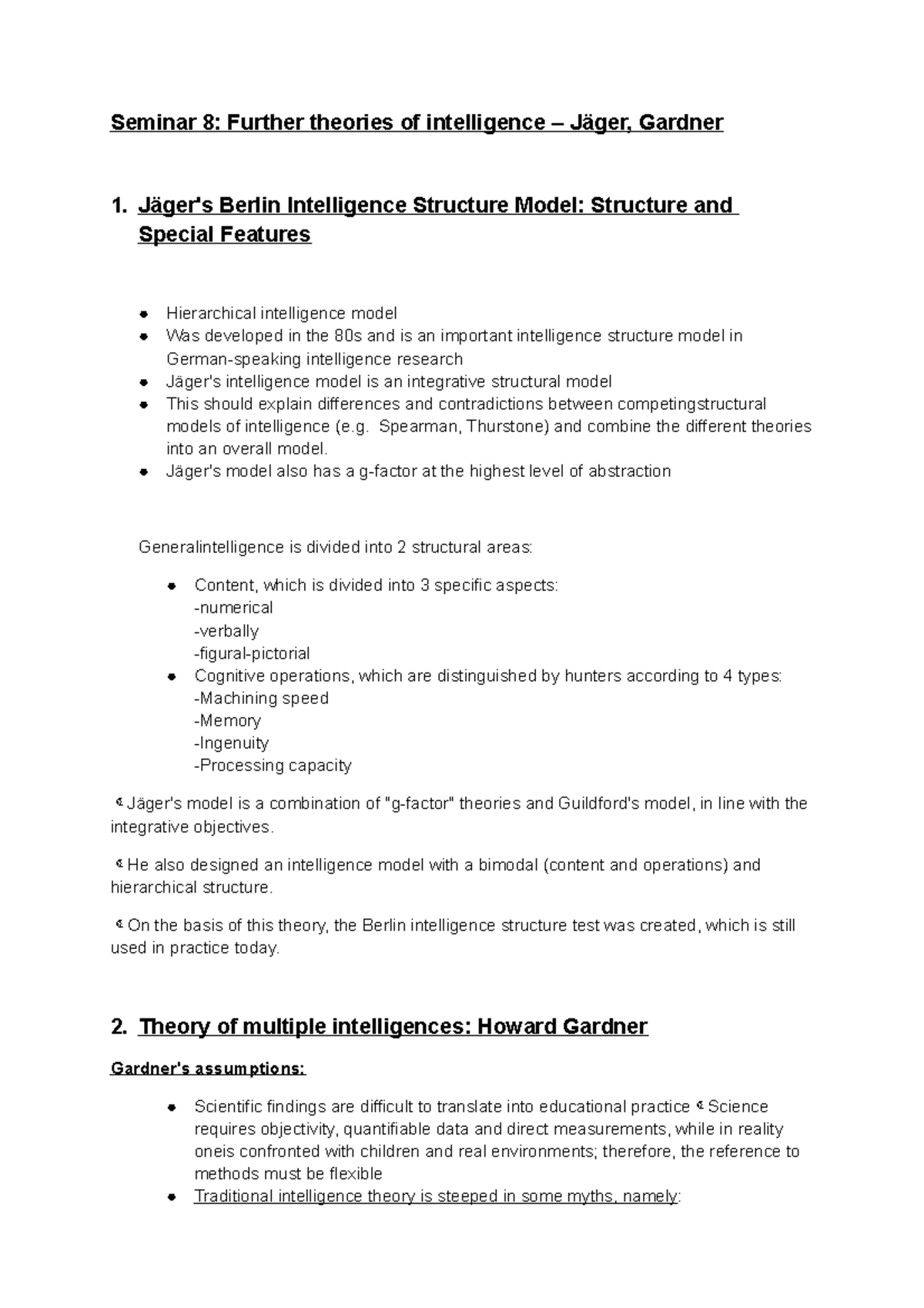 Seminar 8 - Further theories of intelligence - Jäger's Berlin ...