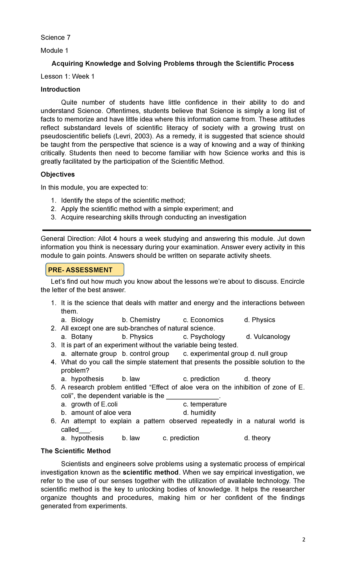 Science 7 Module 1 Q1W1 Lecture Notes 1 2 Science 7 Module 1