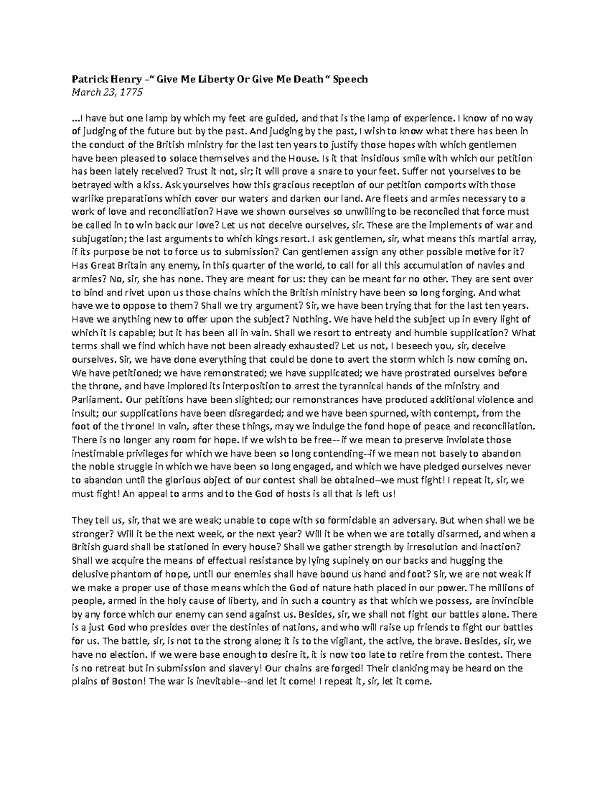 Inspirations for the Declaration Primary Sources - Patrick Henry ...