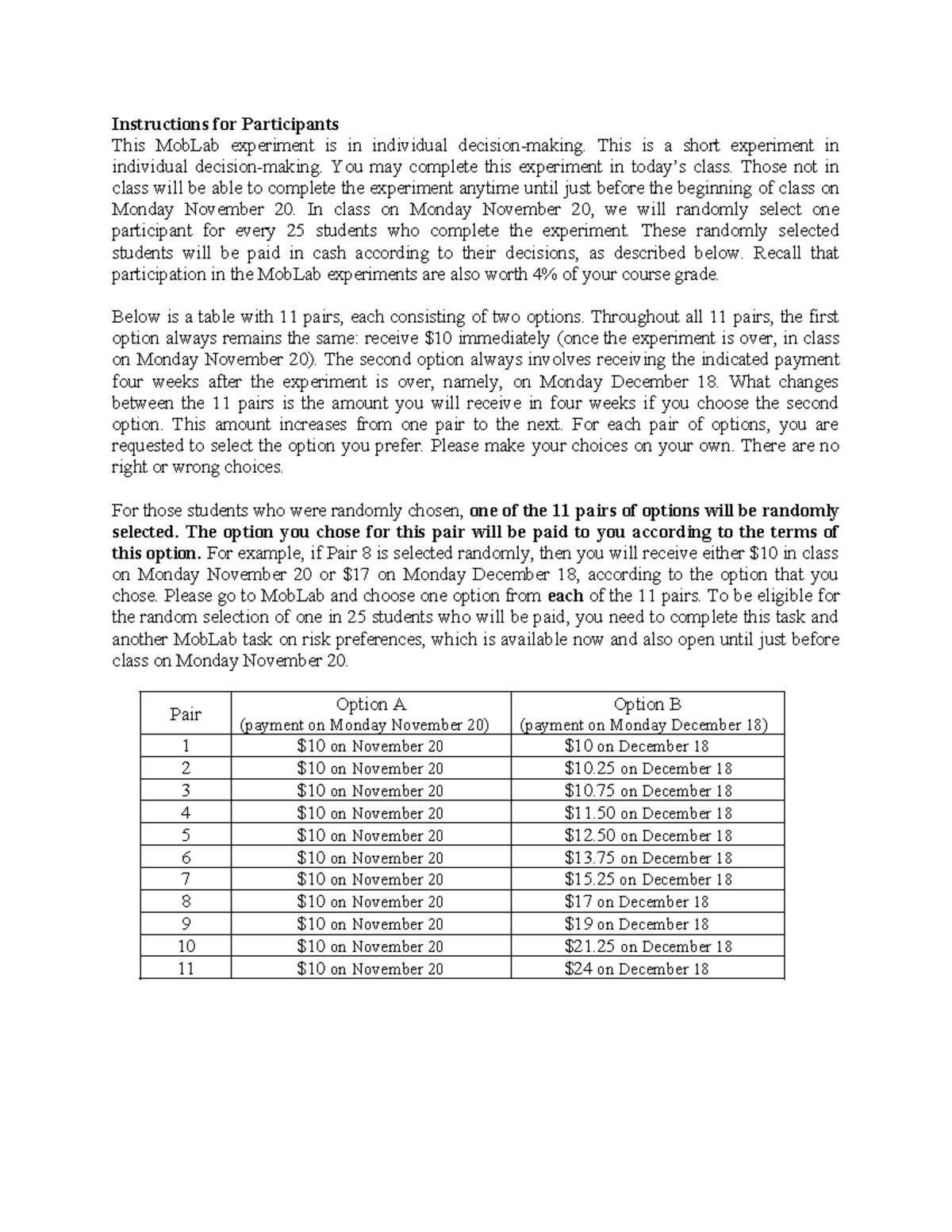 Mob Lab Experiment Instructions - Instructions for Participants This ...