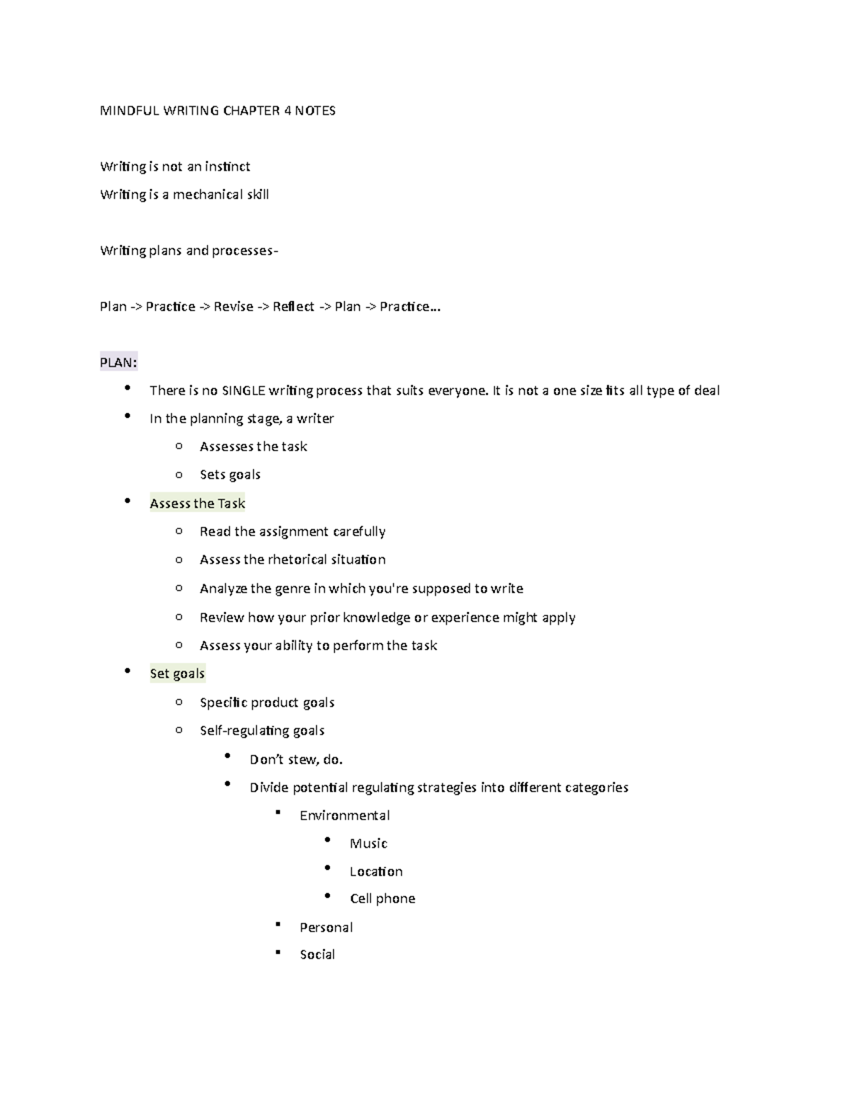 Mindful Writing Chapter 4 Notes - MINDFUL WRITING CHAPTER 4 NOTES ...