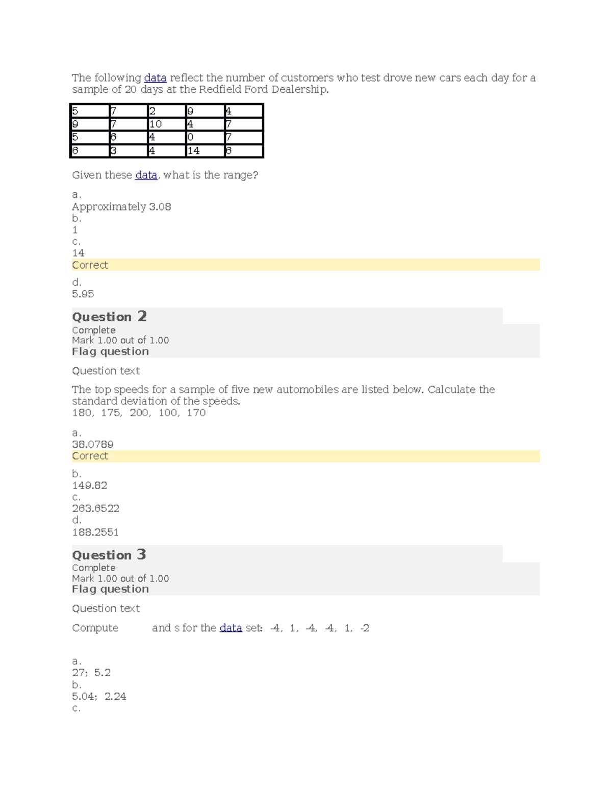 Chap 4 quiz - Chap 4 quiz - The following data reflect the number of ...