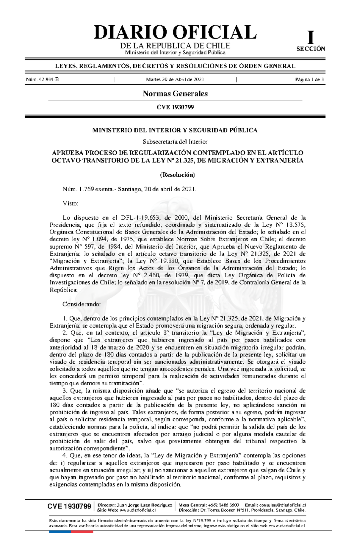 Interior- Resol.-1769 diario oficial - CVE 1930799|Director: Juan Jorge ...