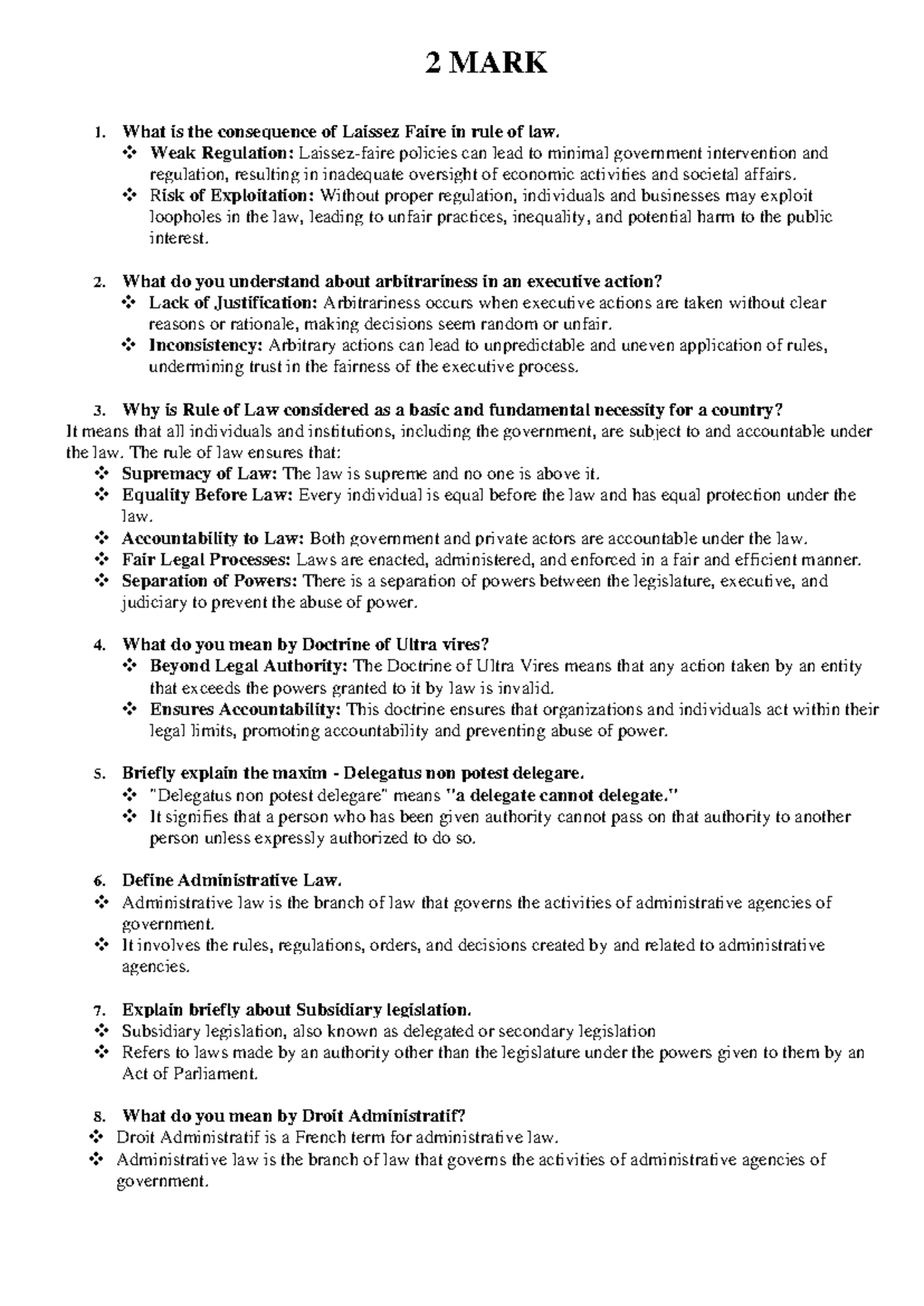 2 marks Adm sem - 2 MARK 1. What is the consequence of Laissez Faire in ...