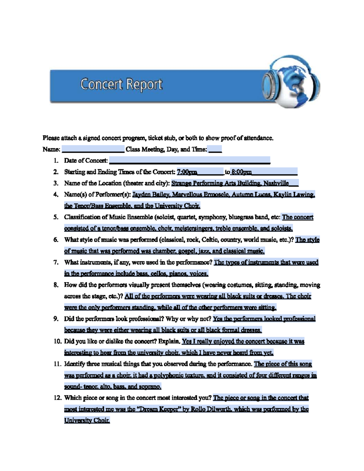 Concert Report #2 - MUSC 1010 - Studocu