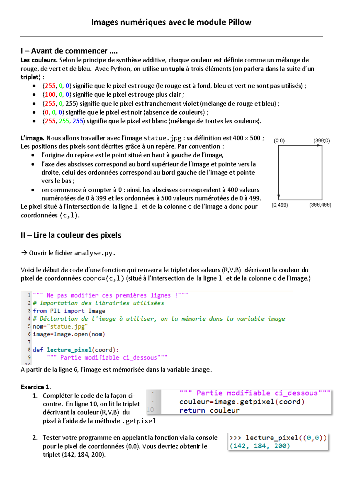 Images avec Python (élève) - Images numériques avec le module Pillow I ...