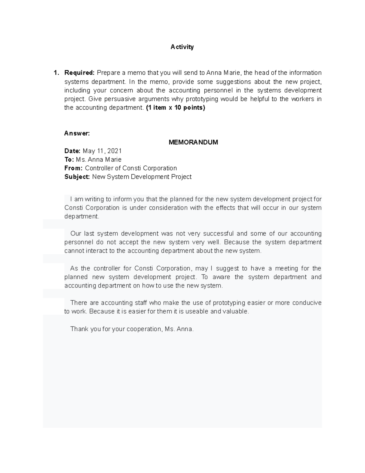 (06 Activity 1) - System Development, Acquisition and Implementation ...