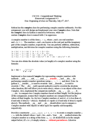 CSC 131 hw - Homework - CSC 131 Computational Thinking Homework ...