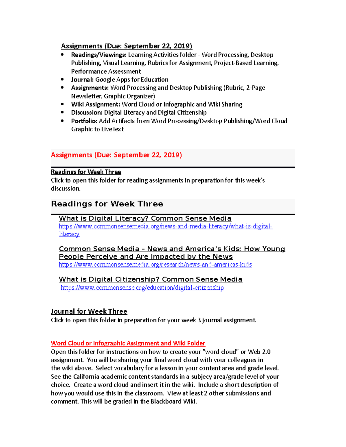 EDUU EDUU - Week 3 Assignments - Assignments (Due: September 22, 2019 ...