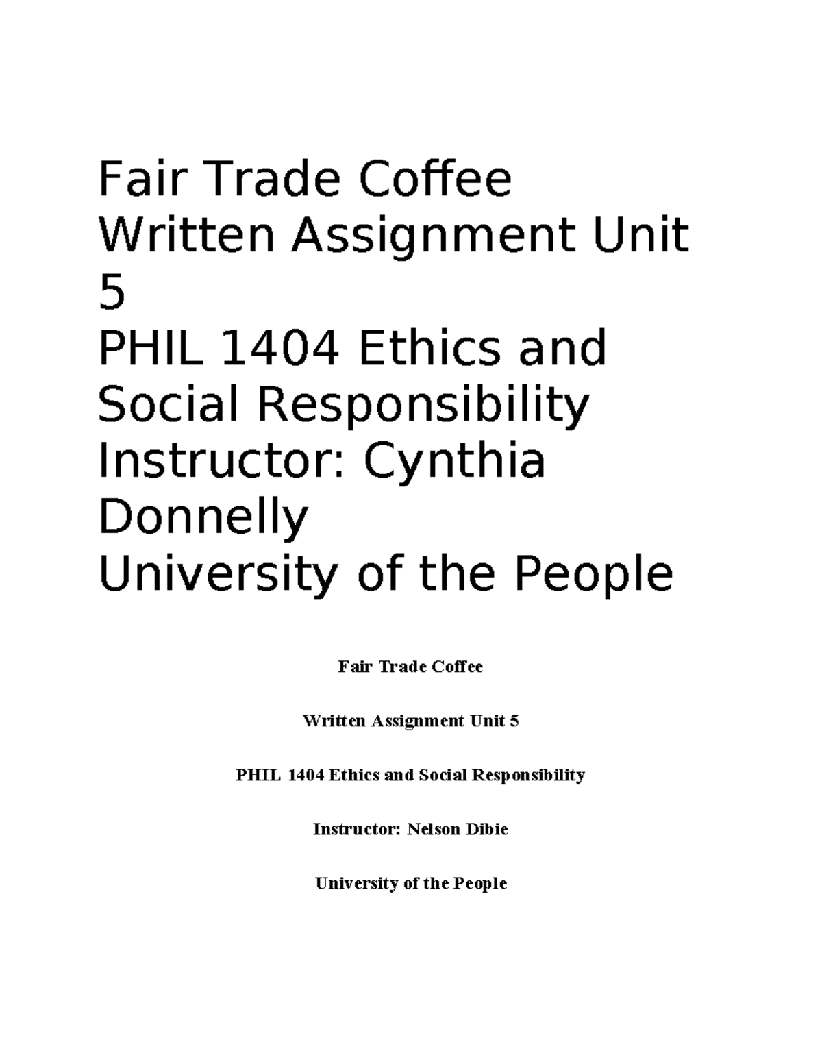 Written Assignment Unit 5 - Fair Trade Coffee Written Assignment Unit 5 ...