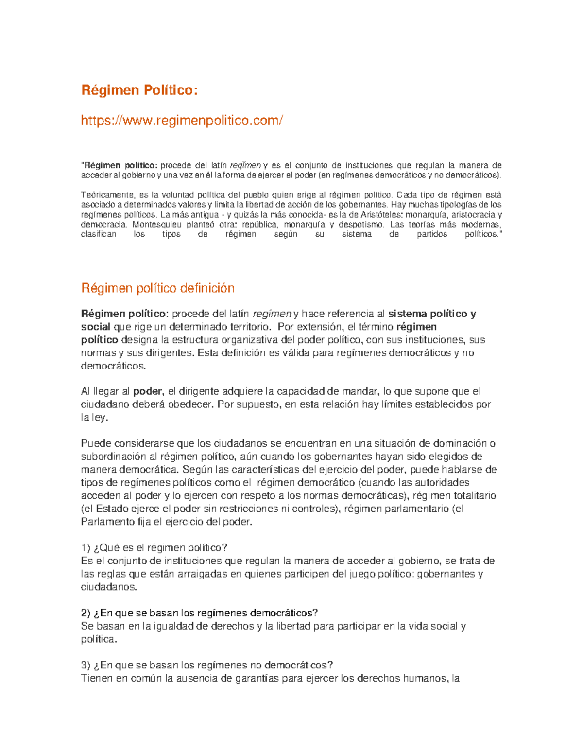 Tipos de régimen Político, conceptos y funciones. - Ciencia Política ...