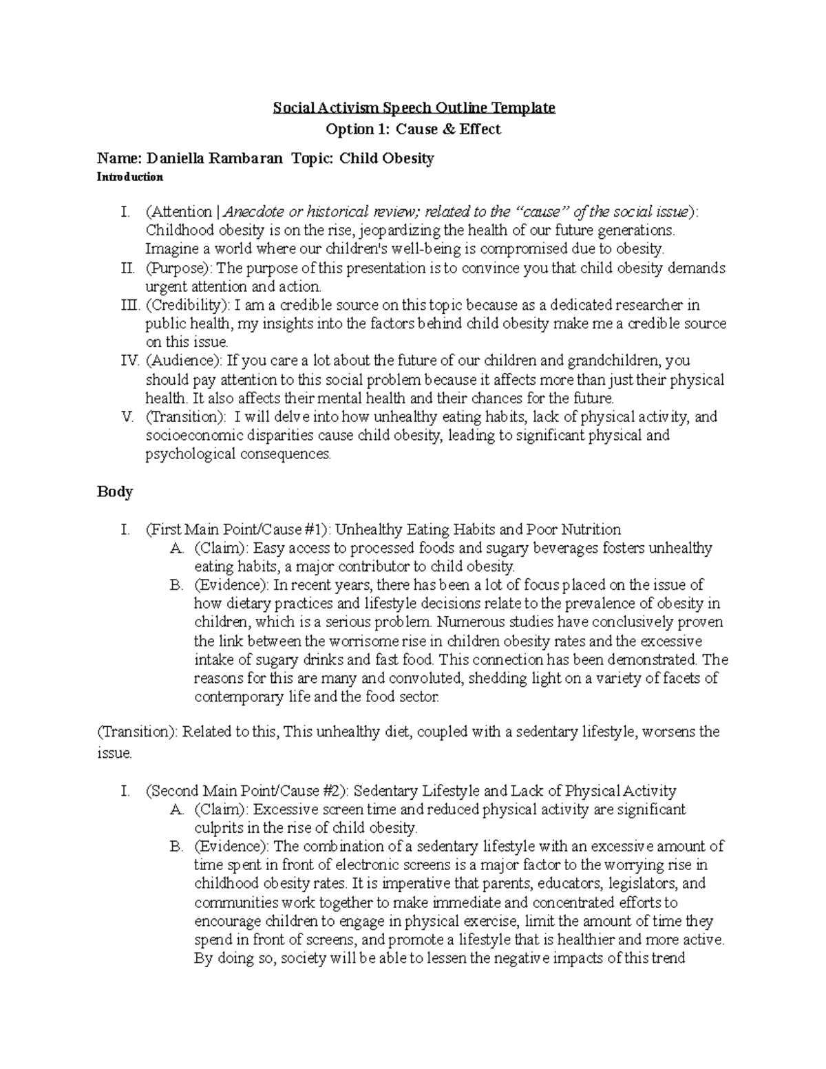 Social Activism Speech Outline - (Attention | Anecdote or historical ...