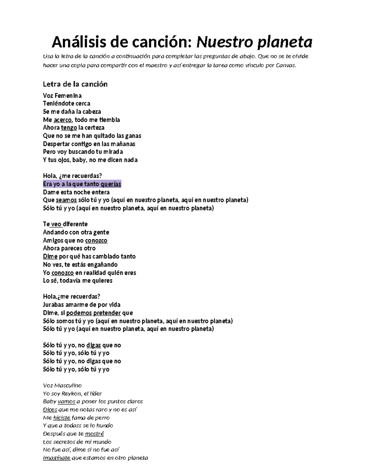 Ecuador- Nuestro Planeta - Análisis de canción: Nuestro planeta Usa la ...