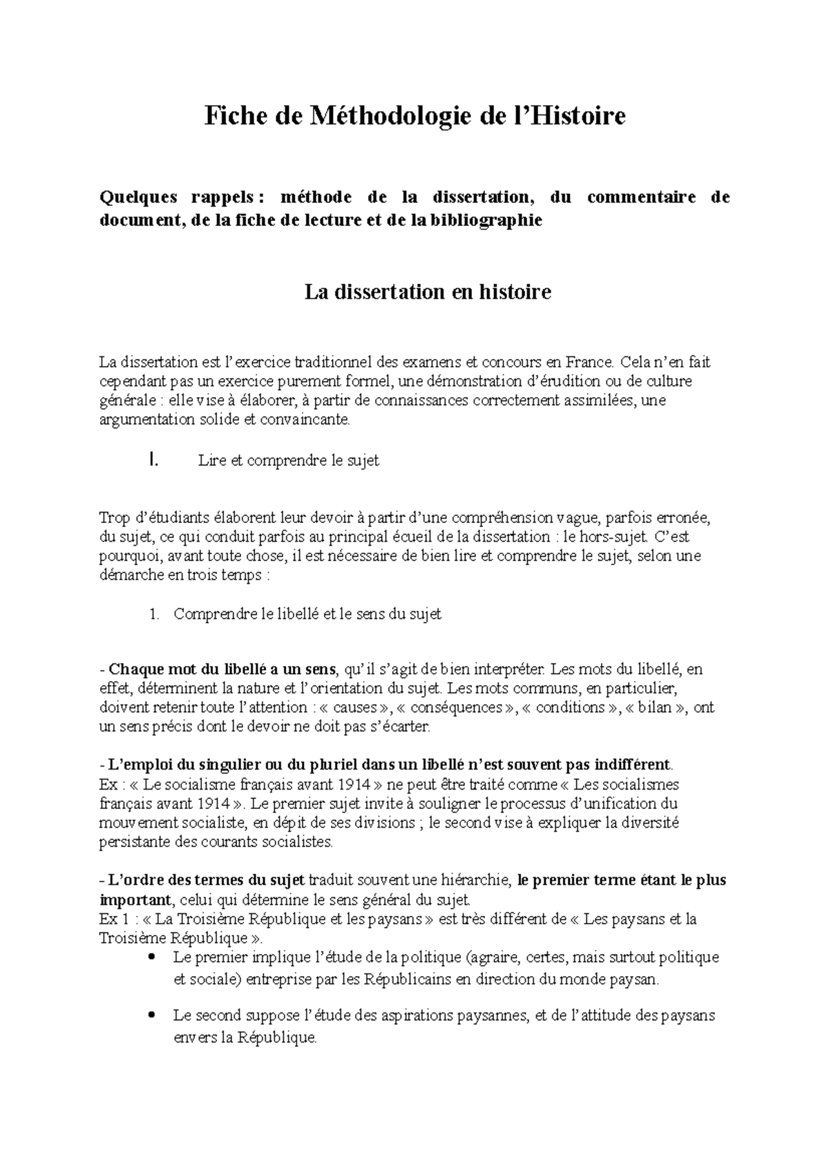 Fiche de méthodologie et Bibliographie générale - Fiche de Méthodologie ...