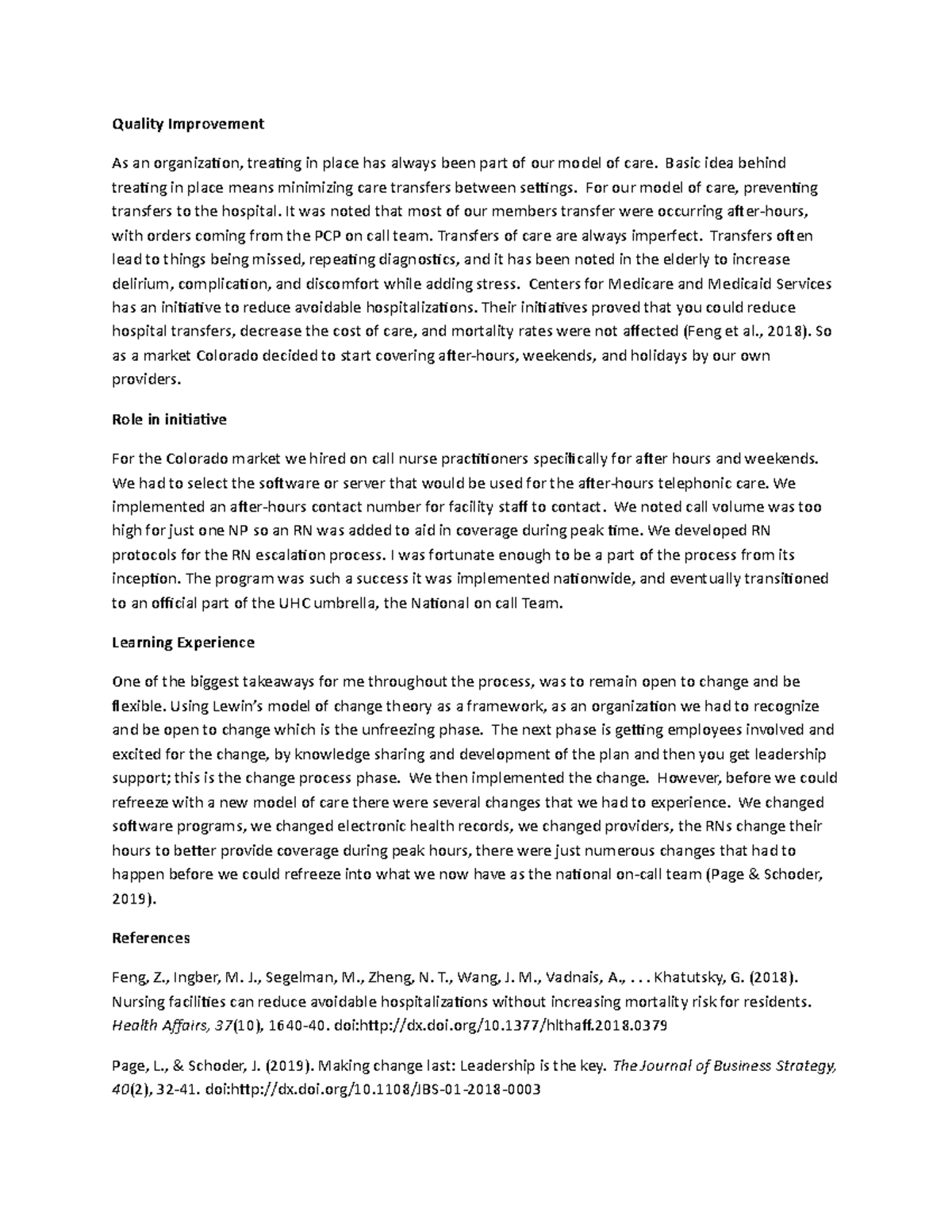 Week 3 discussion post - Quality Improvement As an organization ...