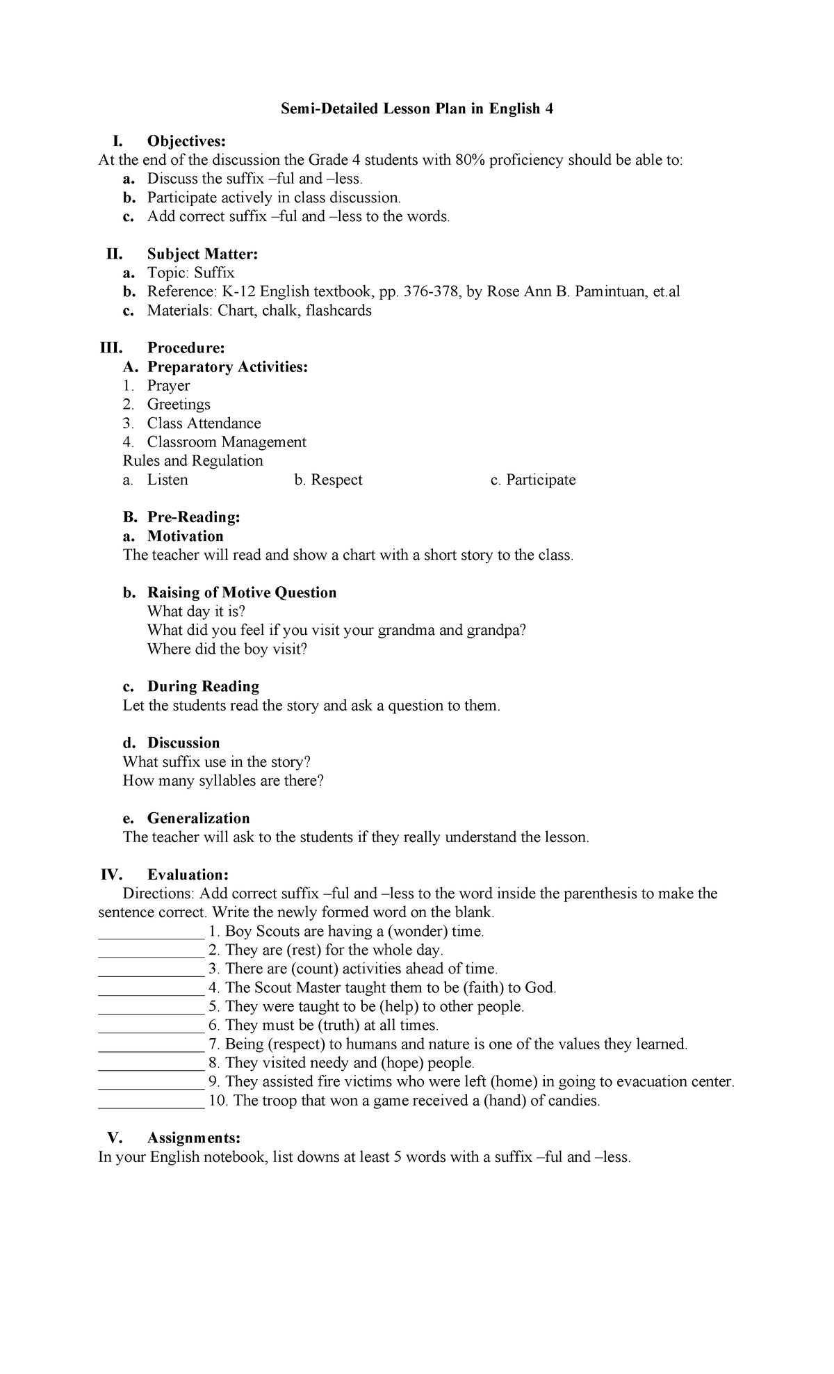 Semi detailed Lesson plan - Semi-Detailed Lesson Plan in English 4 I ...