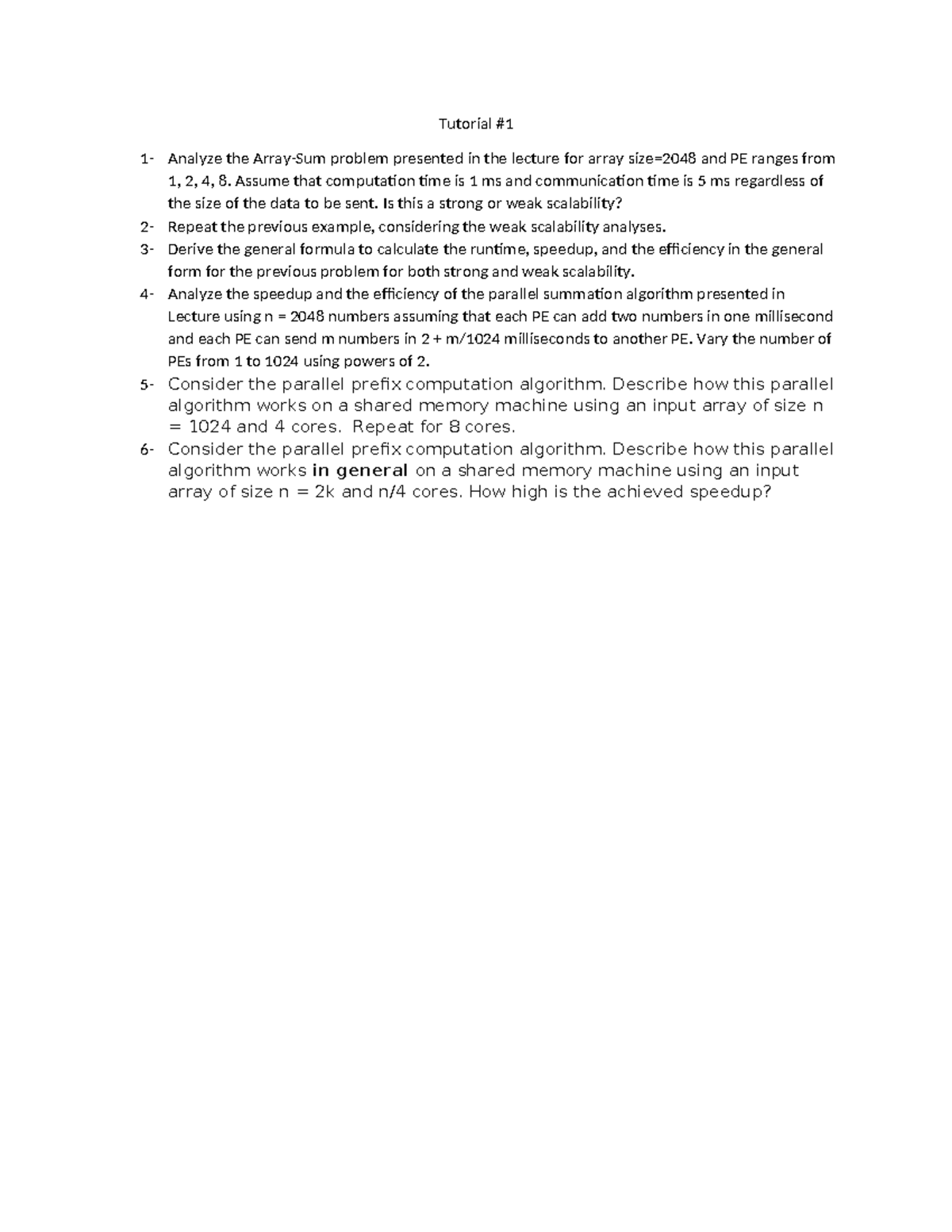 Tutorial 1 - Tutorial # 1- Analyze the Array-Sum problem presented in the lecture for array ...