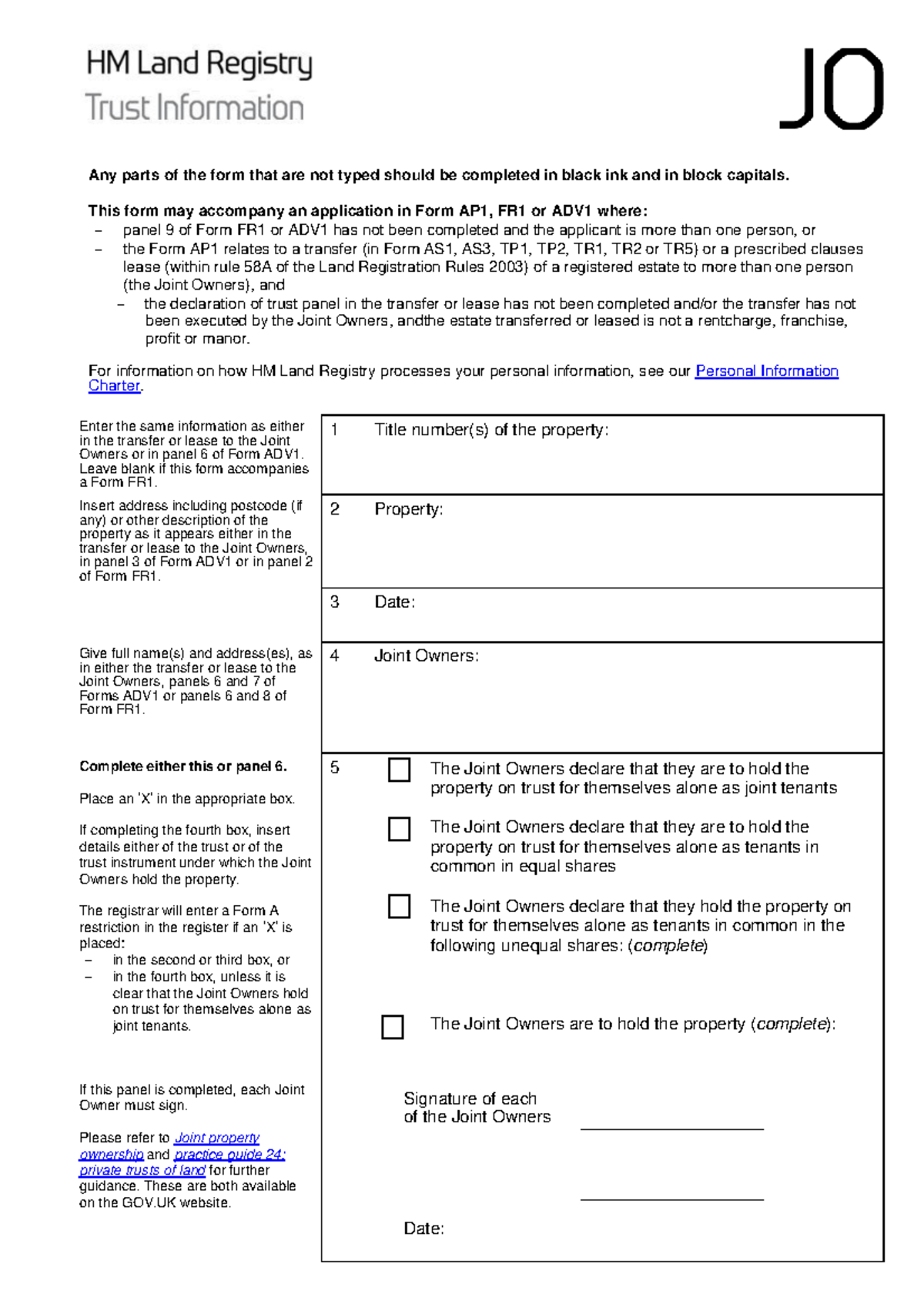 JO Form - Any parts of the form that are not typed should be completed ...