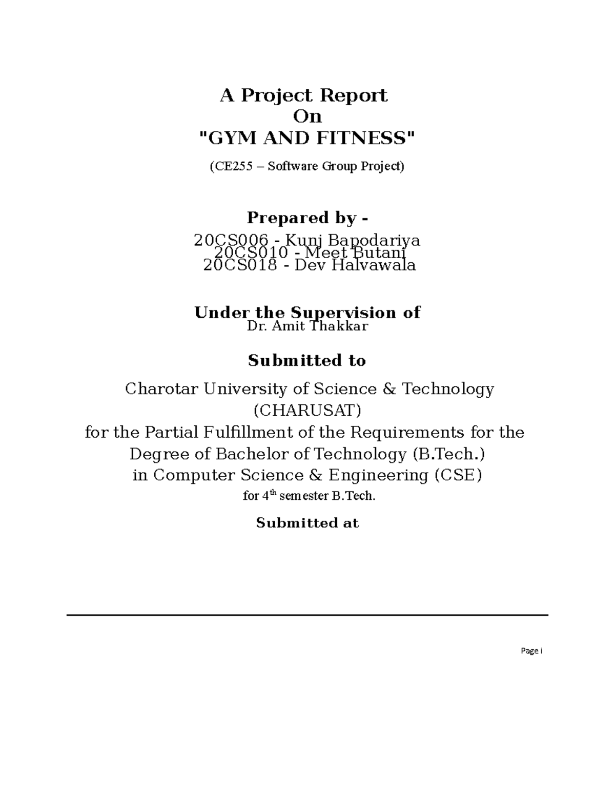 Gym report - Gym - A Project Report On "GYM AND FITNESS" (CE255 ...