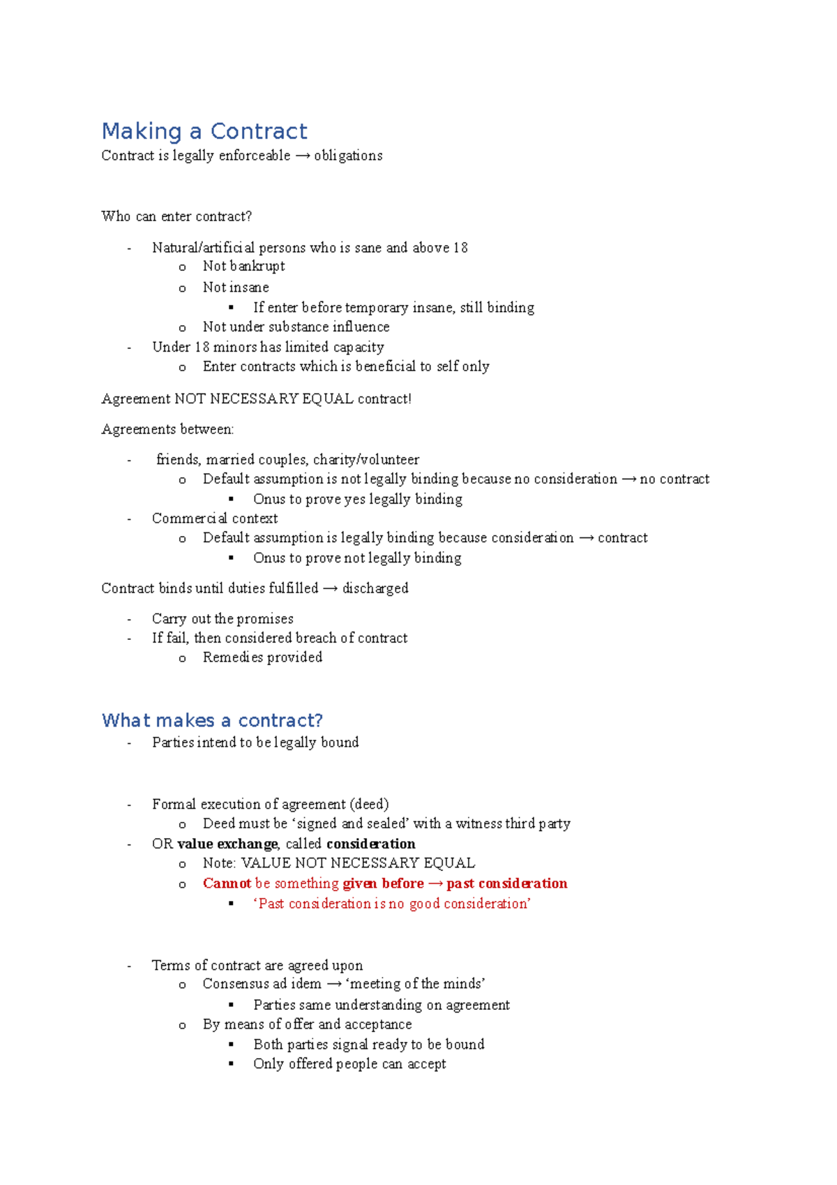 Chapter 5 - Making a Contract - Making a Contract Contract is legally ...