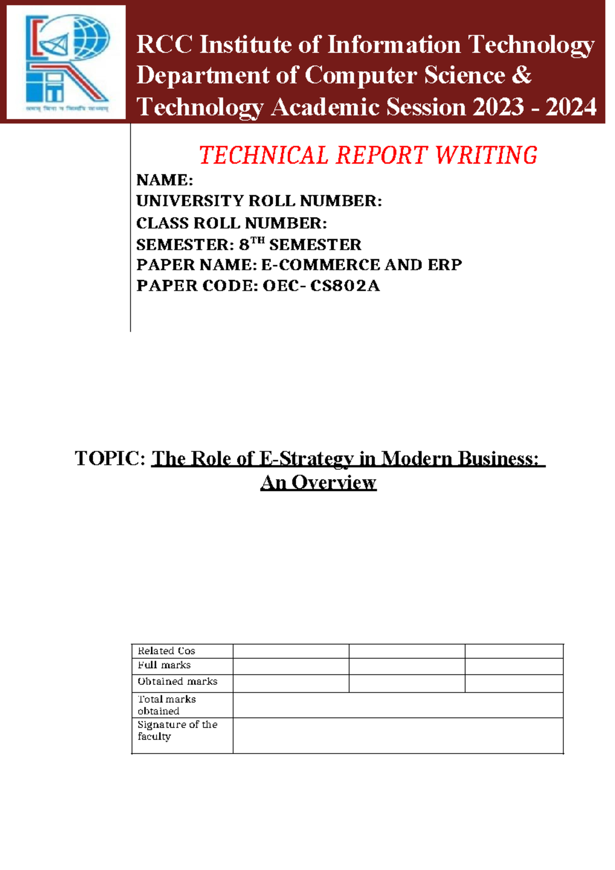 CA2 Technical Report Writing Format - RCC Institute of Information ...