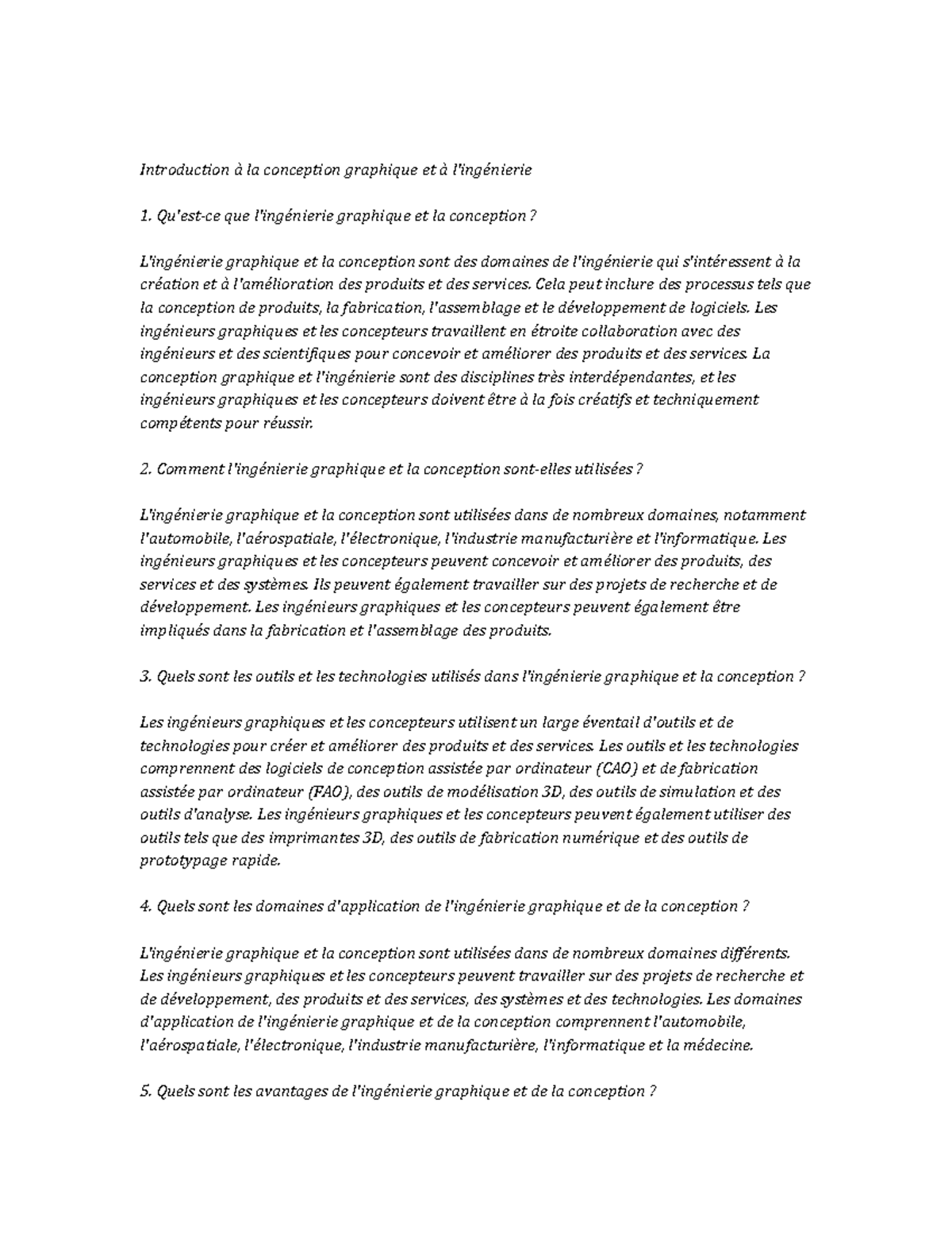 Engineering Graphics and Design note study - Introduction à la ...