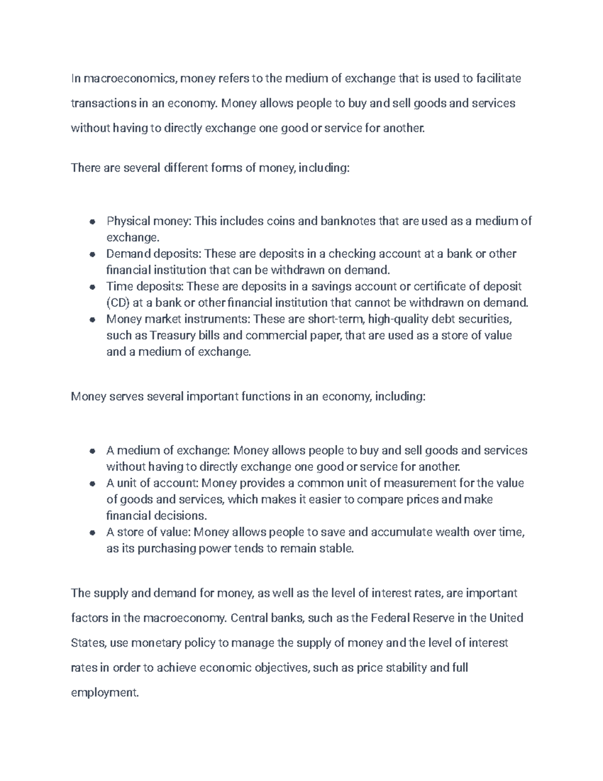 Money, Banking, and Monetary Policy - In macroeconomics, money refers ...