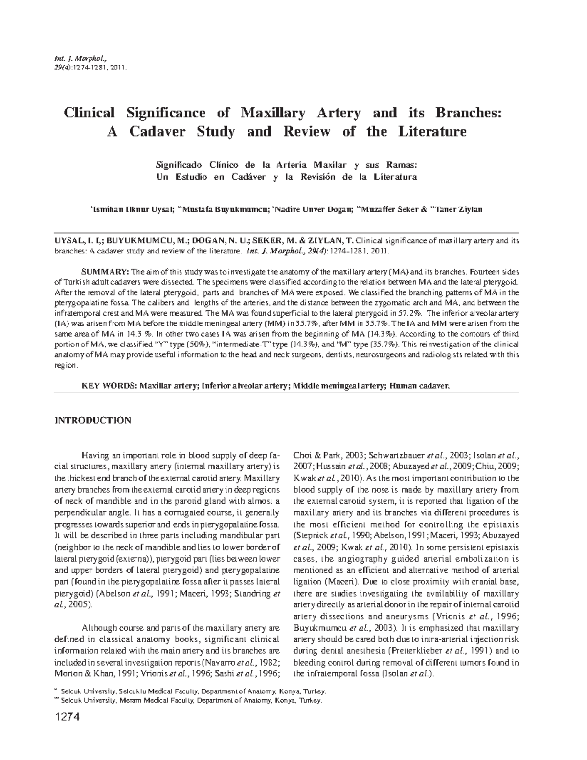 Art34 - Anatomy - Int. J. Morphol., 29(4):1274-1281, 2011. Clinical ...