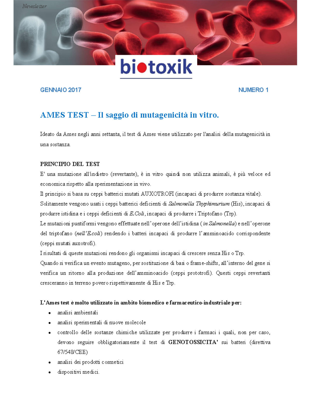 TEST AMES ESPERIMENTO - GENNAIO 2017 NUMERO 1 AMES TEST – Il saggio di ...